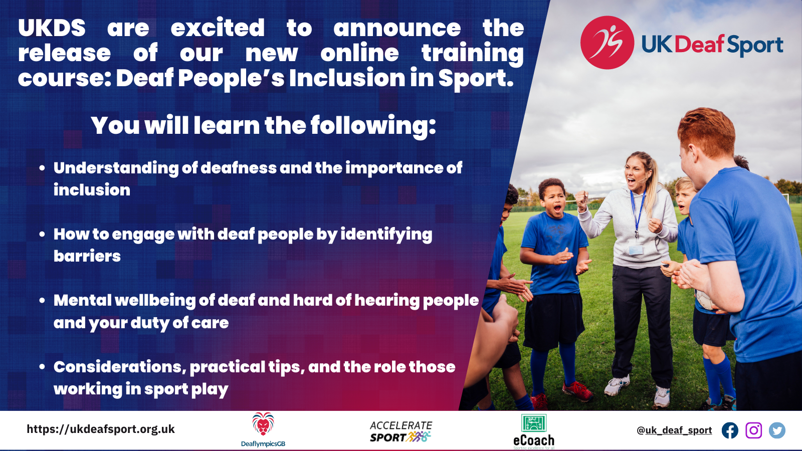 eLearning course on Deaf Awareness in Sport with Accelerate Sport and ECoach UK - UK Deaf Sport